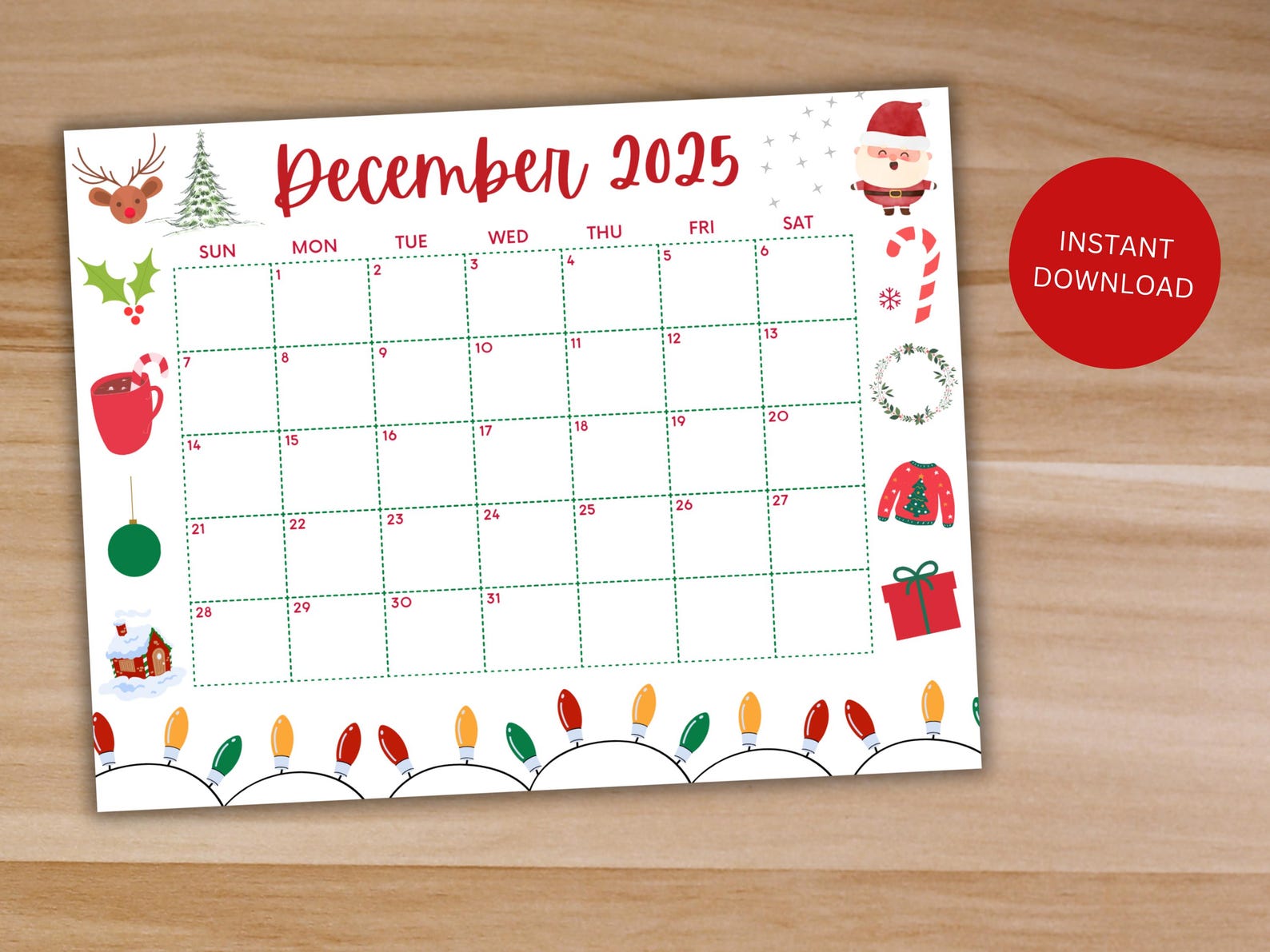 PRINTABLE December Calendar, Christmas Calendar, Holiday Calendar ...