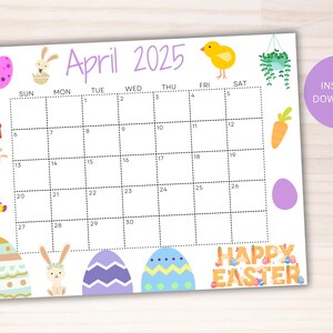EDITABLE April 2025 Calendar, Printable Easter Calendar Purple Easter ...