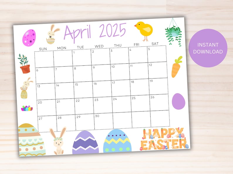 EDITABLE April 2025 Calendar, Printable Easter Calendar Purple Easter ...