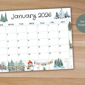 Editable January 2026 Calendar, Printable Calendar W/ Cute Winter Happy ...