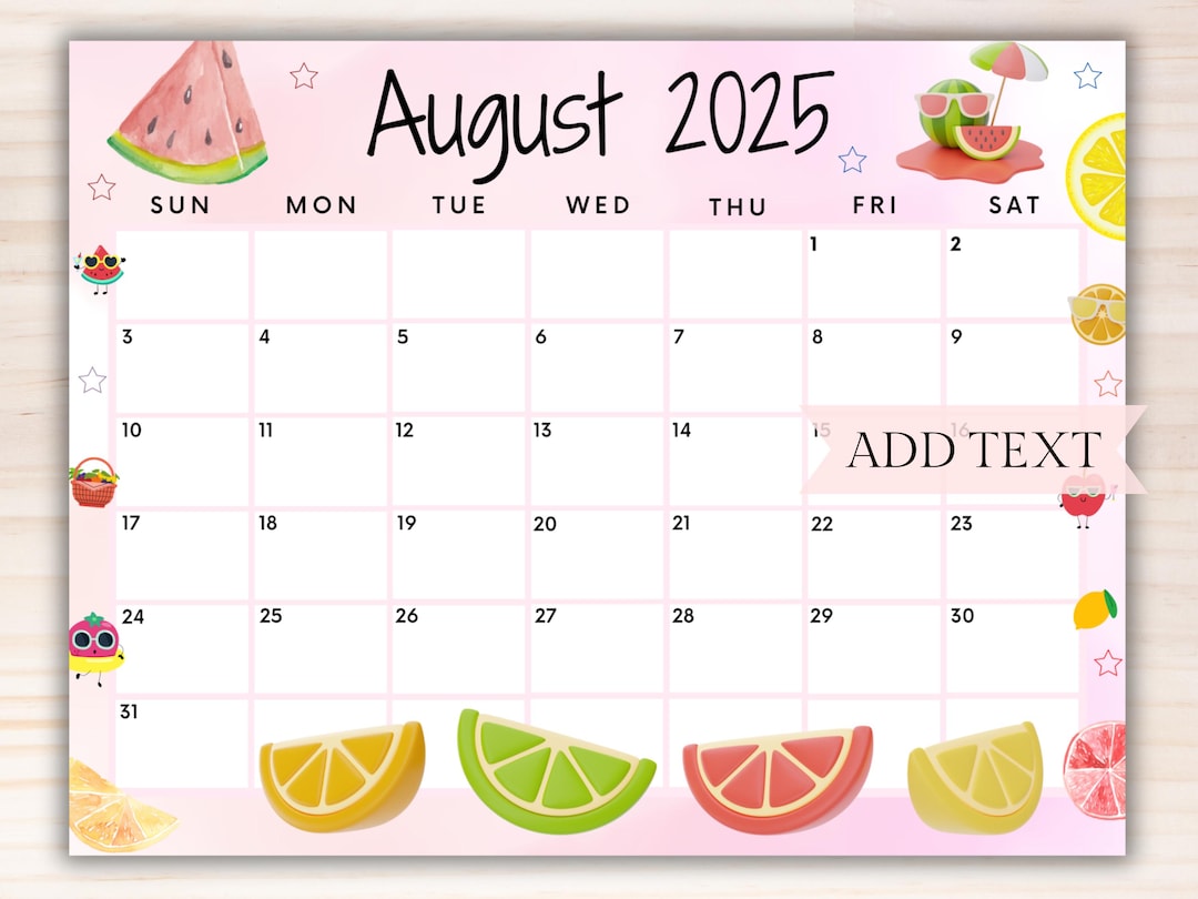 Editable August 2025 Calendar, Printable Summer Planner 2025 W ...