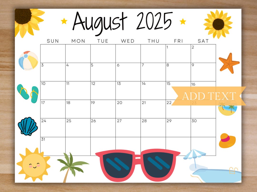 EDITABLE August 2025 Calendar, Printable Wall Calendar 2025, Beautiful ...
