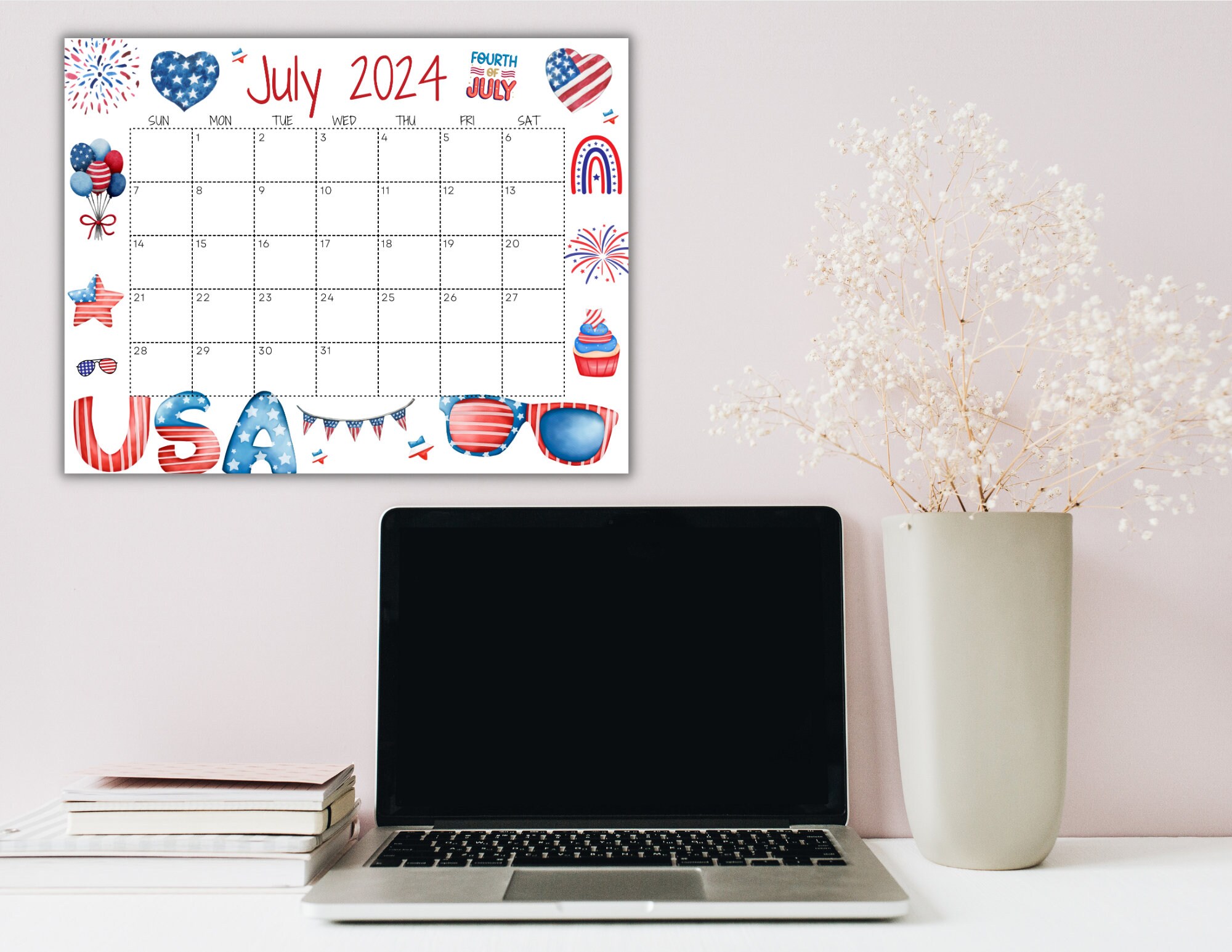Printable Fourth of July 2024 Calendar Editable Summer - Etsy Ireland