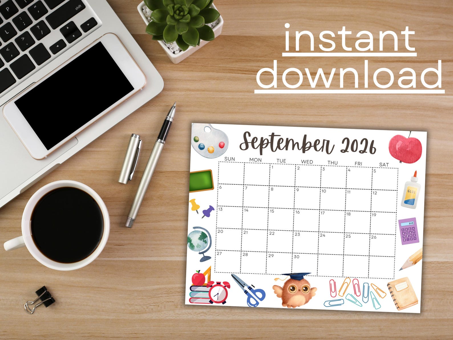 Editable September 2026 Calendar, Printable School Calendar Colorful ...