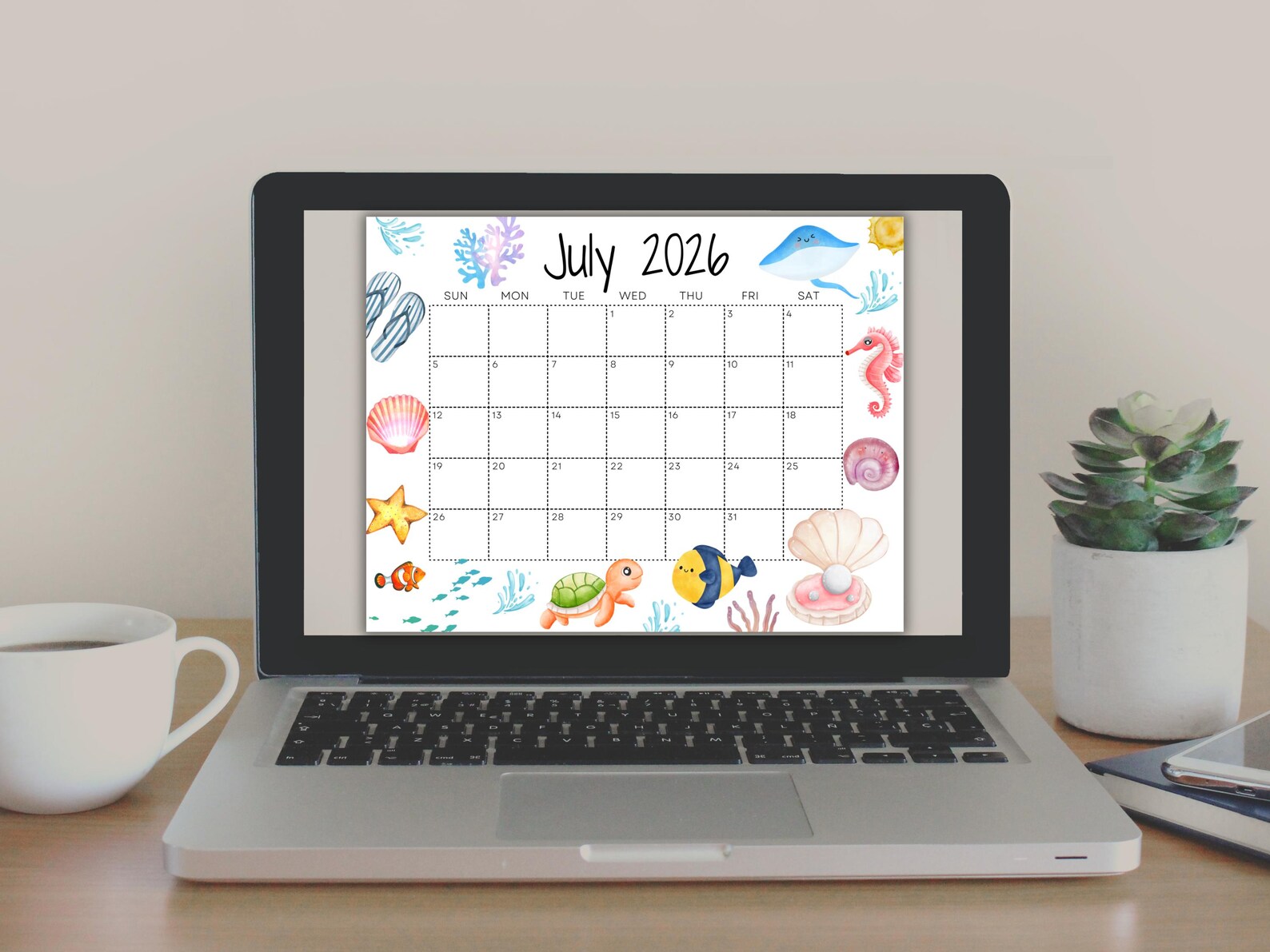 Editable July 2026 Calendar, Ocean Fish Summer Planner, PDF Download ...