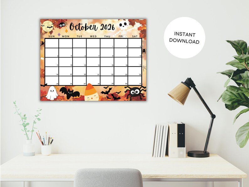 Editable October 2026 Calendar, Printable Calendar W/ Spooky Halloween ...