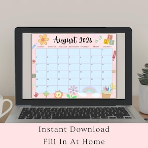 Editable August 2026 Calendar, Printable Kids Classroom Monthly Planner ...