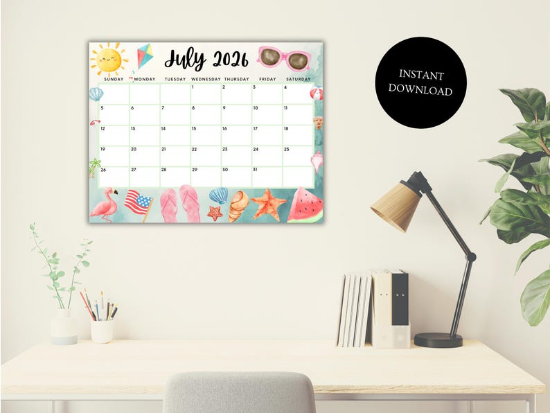 Editable July 2026 Calendar, Printable July Planner W/ Summer Day ...