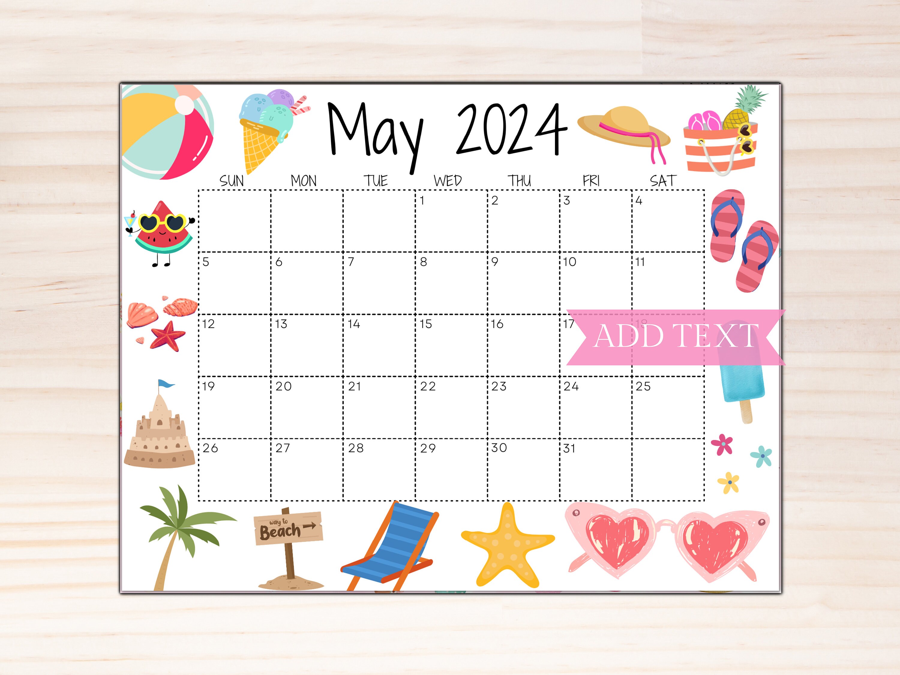 EDITABLE May 2024 Calendar, Printable Calendar 2024, Beautiful Summer ...