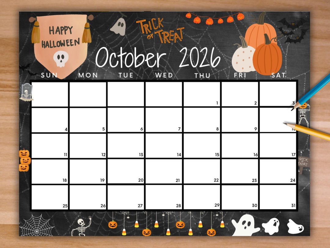 Editable October 2026 Calendar, Printable Happy Halloween Calendar W ...