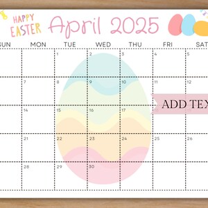 EDITABLE April 2025 Calendar, Fillable Calendar W/ Colorful Easter Egg ...