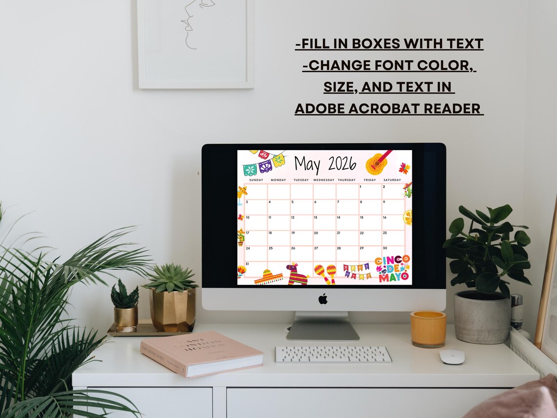 EDITABLE May 2026 Calendar, Printable Cute Pink Cinco De Mayo Calendar ...