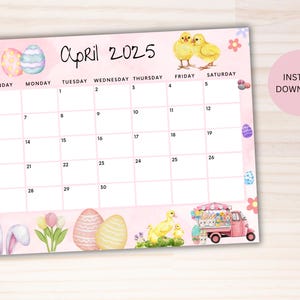 EDITABLE April 2025 Calendar, Printable PINK Easter Calendar W/ Easter ...