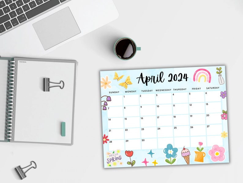 Buy EDITABLE April 2024 Calendar, Printable Calendar Blue W/ Colorful ...