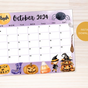 Editable October 2024 Calendar Printable Calendar 2024 - Etsy Canada