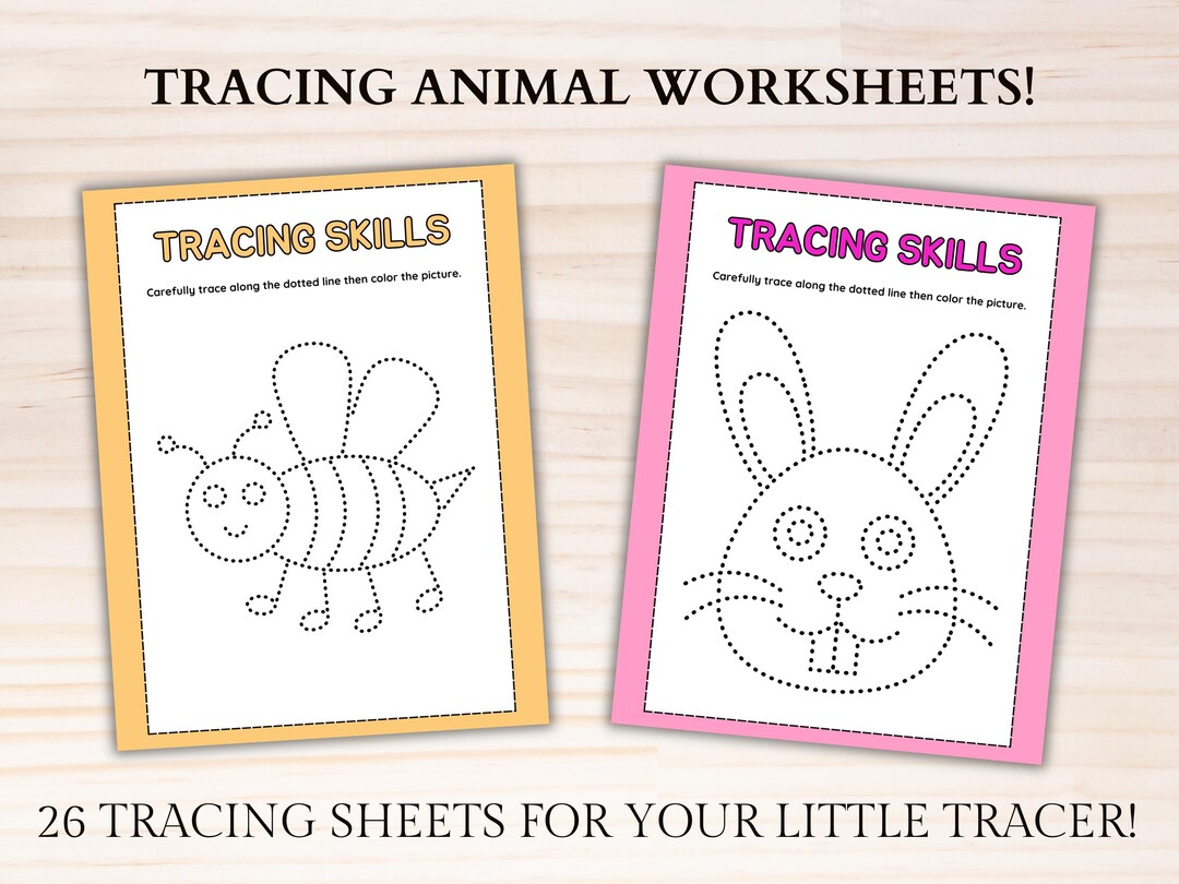 Animal Tracing Worksheets for W/ Yellow Pink, A-Z Learning, Homeschool ...