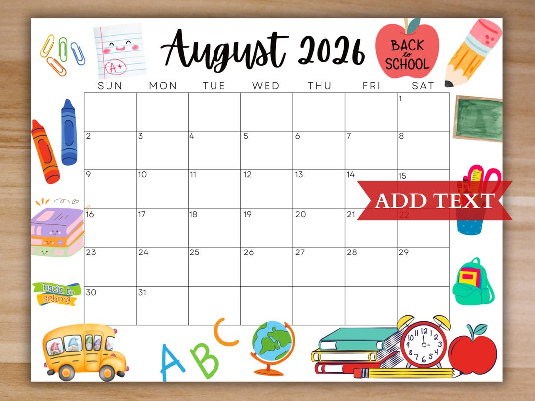 Editable August 2026 Calendar: Back to School Teacher Apple, Instant ...