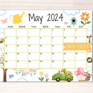 Buy EDITABLE May 2024 Calendar, Printable Cute Calendar W/ Flowers for ...