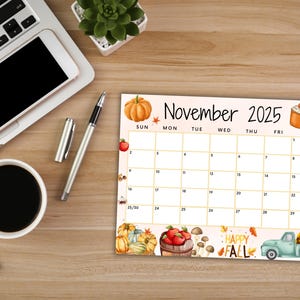 Editable November 2025 Calendar, Printable Wall Calendar 2025, Fall ...