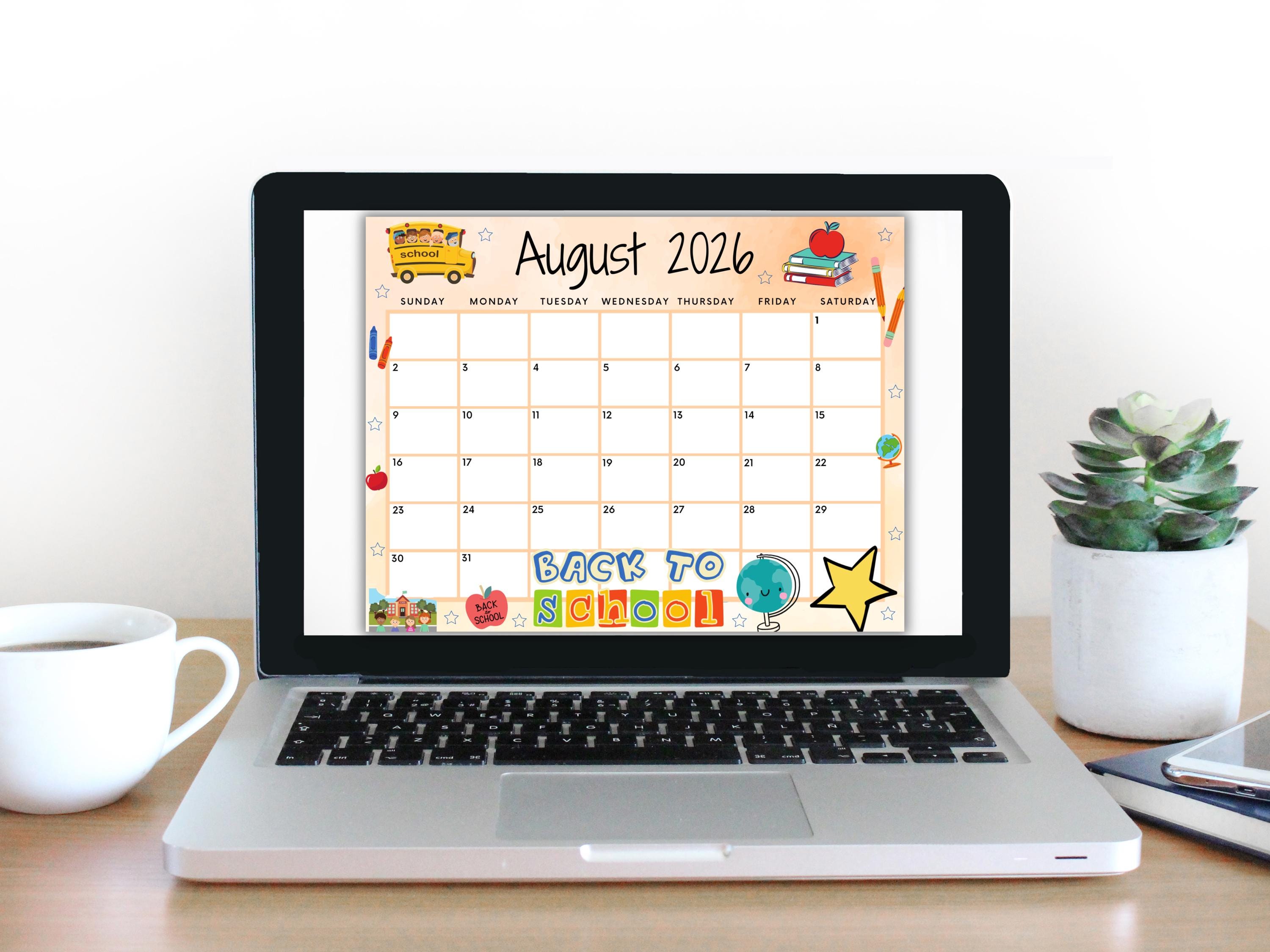 EDITABLE August 2026 Calendar, Printable Calendar, Back to School ...