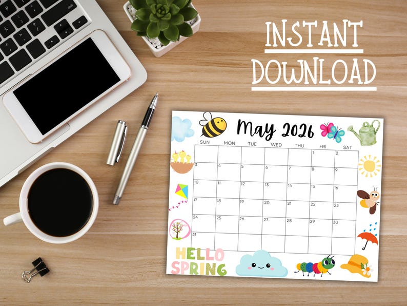 EDITABLE May 2026 Calendar, Printable Calendar 2026, Cute Spring ...