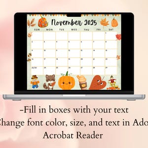 Editable November 2025 Calendar, Printable Calendar W/ Fall Leaves and ...
