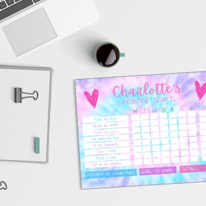 Editable Kids Chore Chart Tie Dye Colors, Kids Tie Dye Reward Chart ...