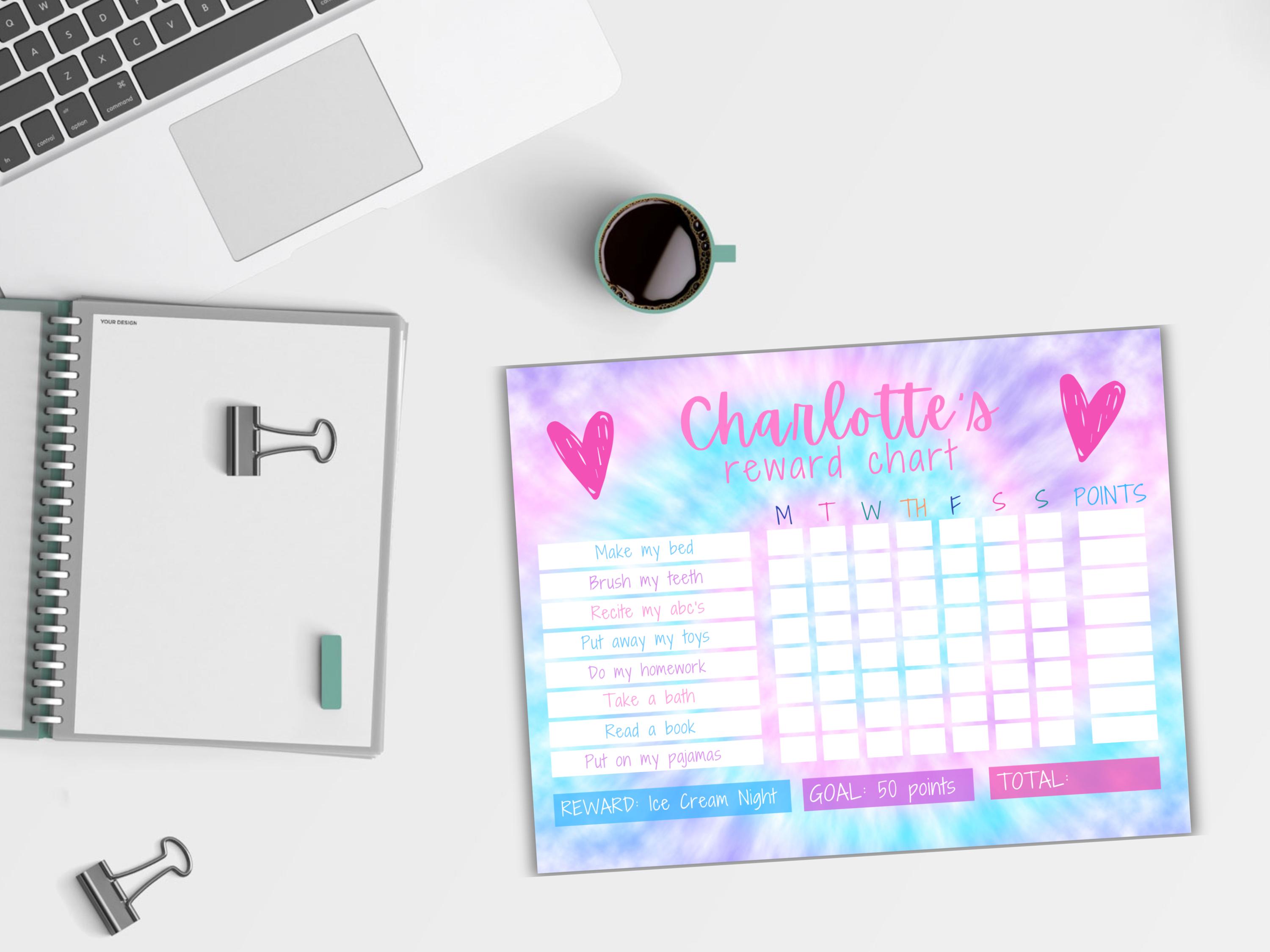 Editable Kids Chore Chart Tie Dye Colors, Kids Tie Dye Reward Chart ...