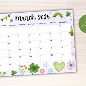 EDITABLE March 2025 Calendar, Printable Homeschool Calendar, Beautiful ...