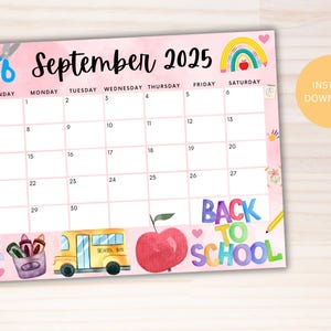 Editable September 2025 Calendar, Printable Calendar W/ Pink School Bus ...