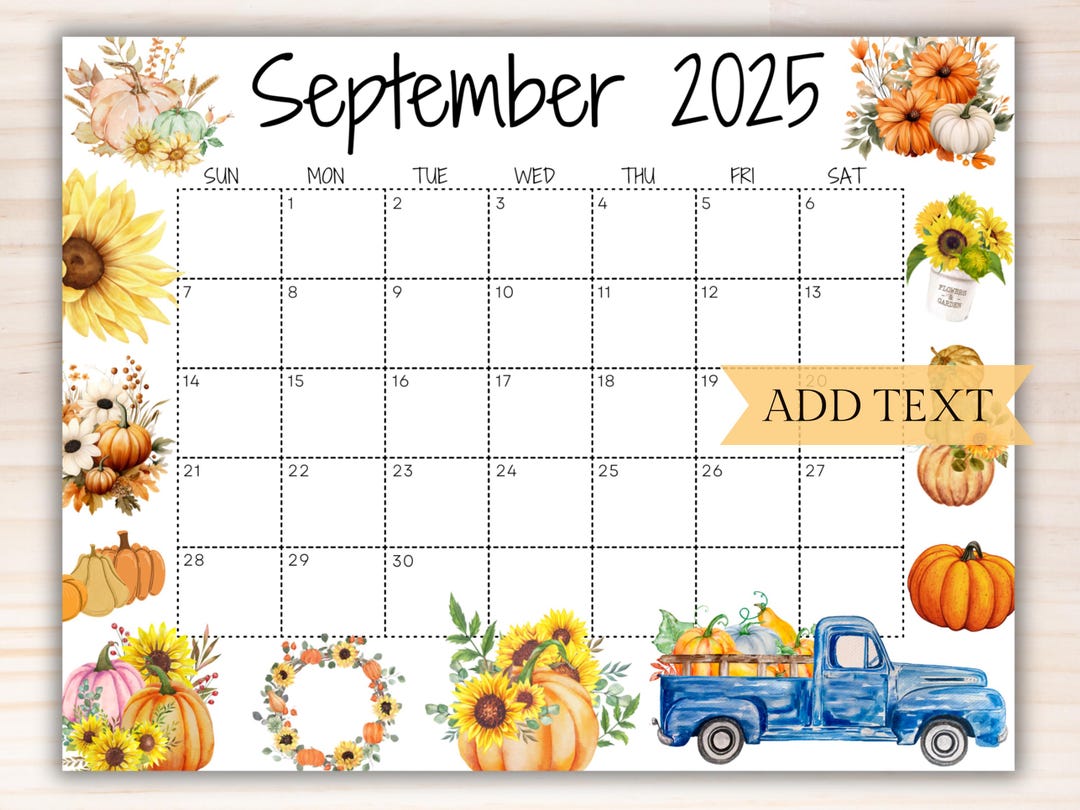 Editable September 2025 Calendar, Printable Calendar W/ Sunflowers ...