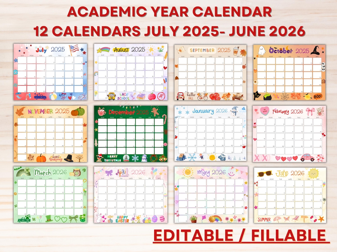 Editable School Calendar July 2025 to June2026- Printable Homeschool ...