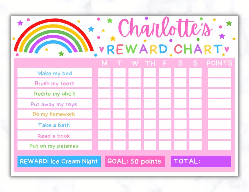 EDITABLE Rainbow Chore Chart Girls Reward Chart Sticker - Etsy