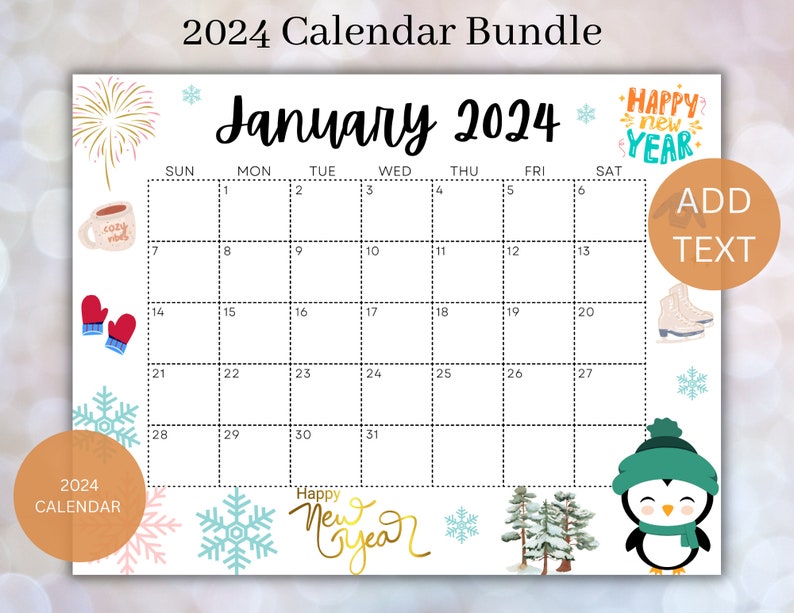 Editable January 2024 Calendar Bundle Printable Wall Calendar 2024 ...