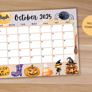 Editable October 2025 Calendar, Printable Spooky Halloween Wall ...