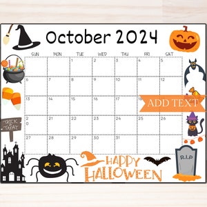 Editable October 2024 Calendar, Printable Calendar, 2024 Cute Calendar ...