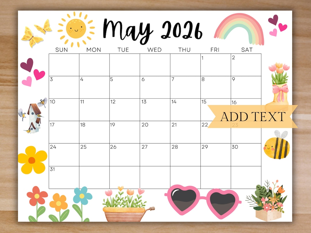 EDITABLE May 2026 Calendar, Printable Calendar 2026, Spring Calendar ...