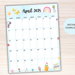 EDITABLE April 2025 Calendar, Printable Cute Spring Calendar Blue ...