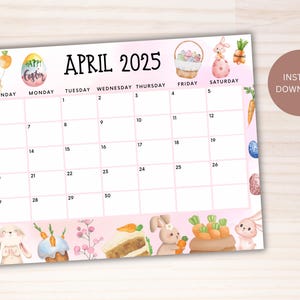 EDITABLE April 2025 Calendar, Printable PINK Easter Calendar W/ Easter ...