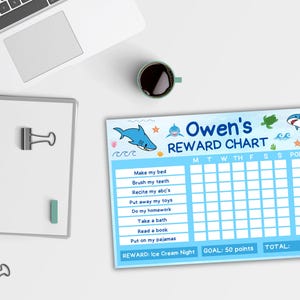 EDITABLE Boys Shark Reward Chart, Ocean Animals Chore Chart, Cute ...