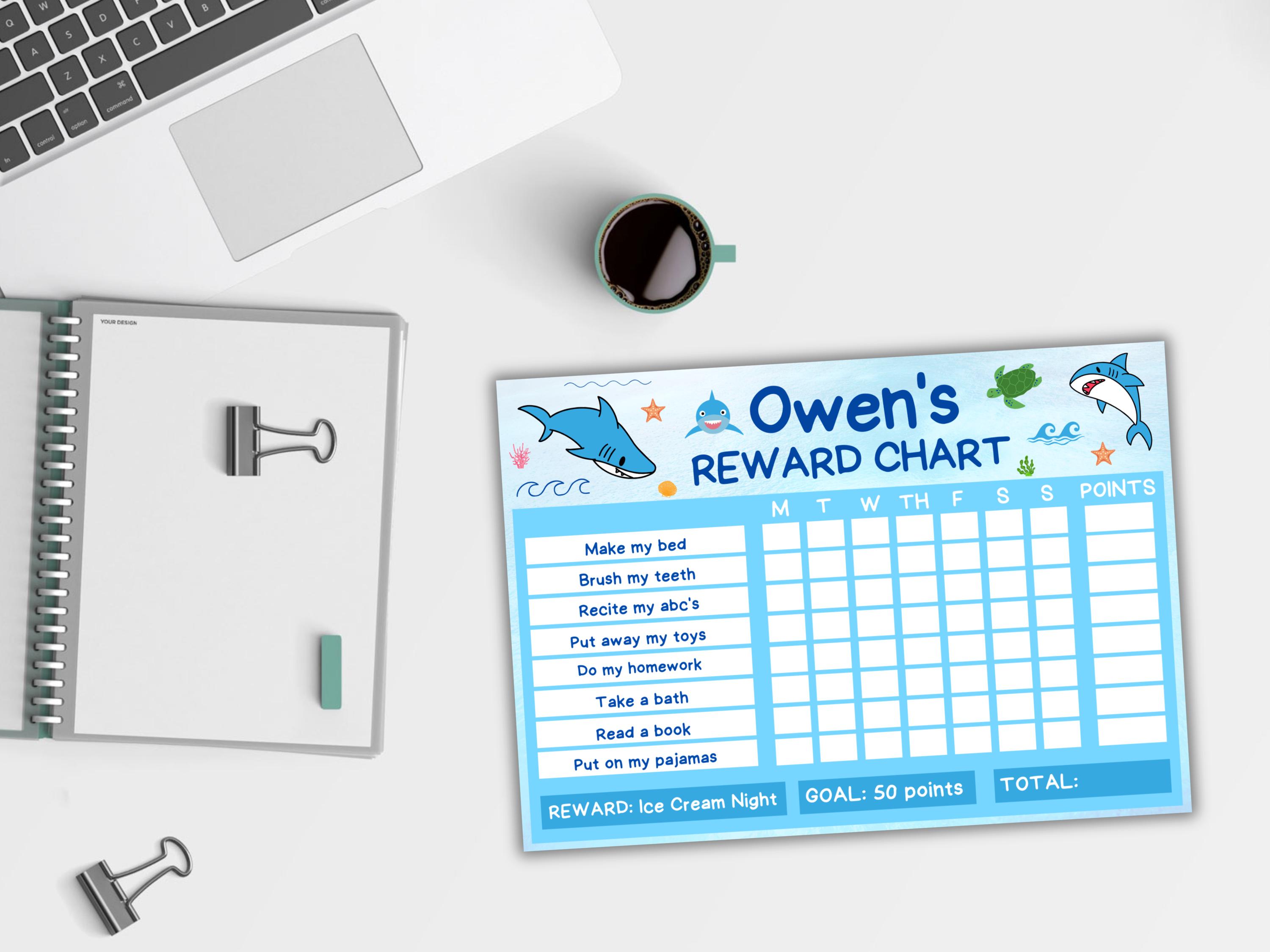 EDITABLE Boys Shark Reward Chart, Ocean Animals Chore Chart, Cute ...