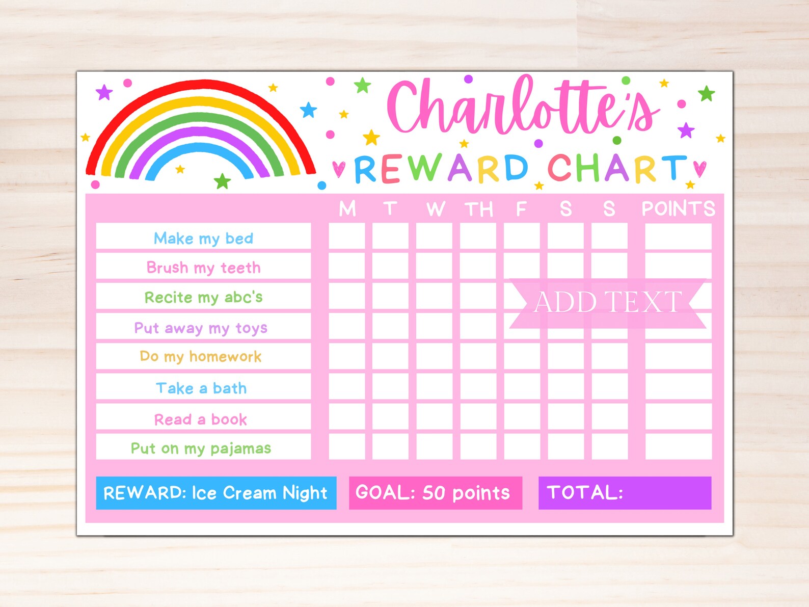 EDITABLE Rainbow Chore Chart, Girls Reward Chart, Sticker Chart ...