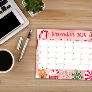 Editable December 2025 Calendar, Printable Red Christmas Calendar W ...