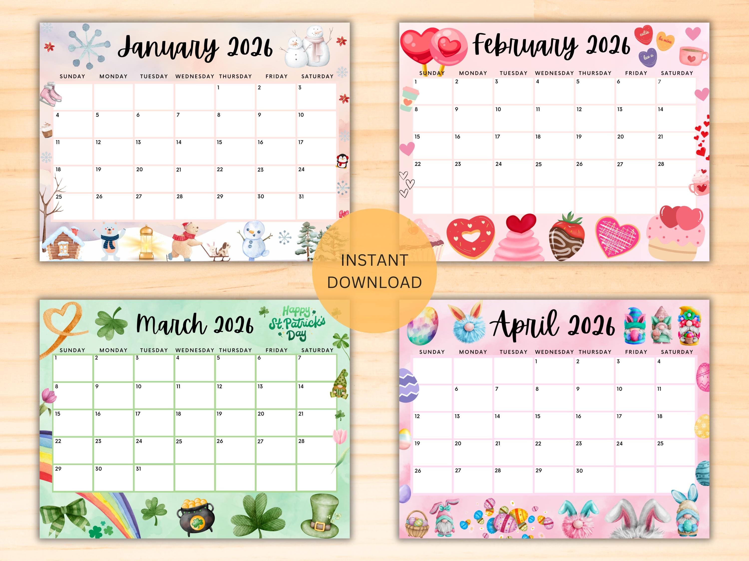 Editable 2026 Monthly Calendars W/ Cute Designs- Printable Fillable ...