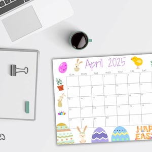 EDITABLE April 2025 Calendar, Printable Easter Calendar Purple Easter ...
