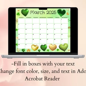 Buy EDITABLE March 2025 Calendar, Printable Calendar Green, Beautiful ...
