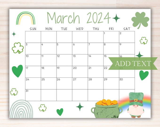 EDITABLE March 2024 Calendar, Fillable Monthly Planner, Printable ...