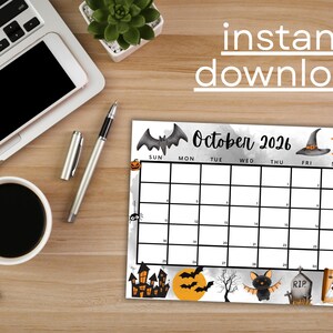 Editable October 2026 Calendar, Printable Spooky Halloween Calendar W ...