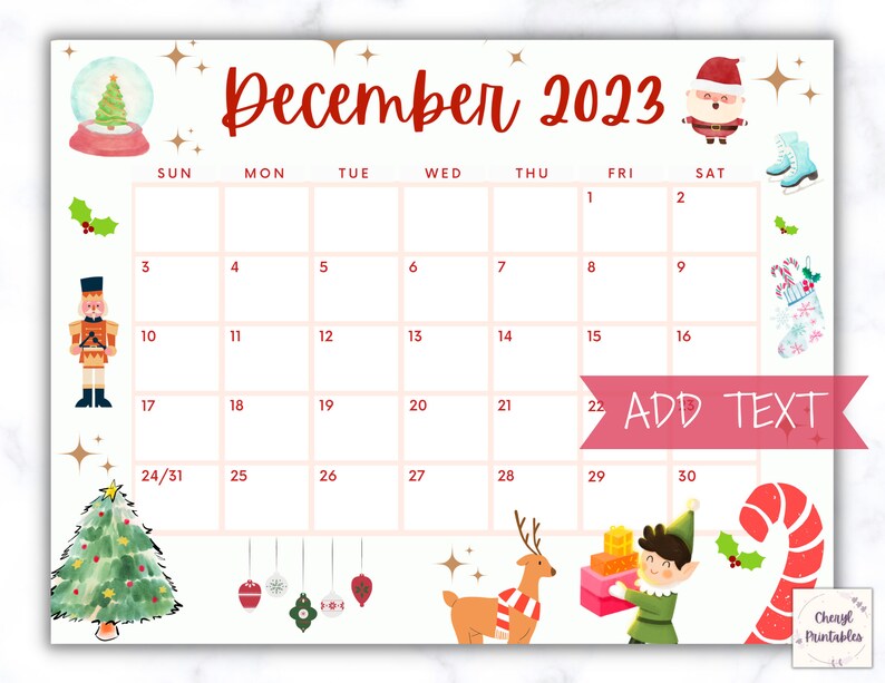 Printable December Calendar 2023 Christmas Calendar Holiday - Etsy Israel