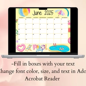 Editable June 2025 Calendar, Printable Sunny Summer Calendar, Cute ...